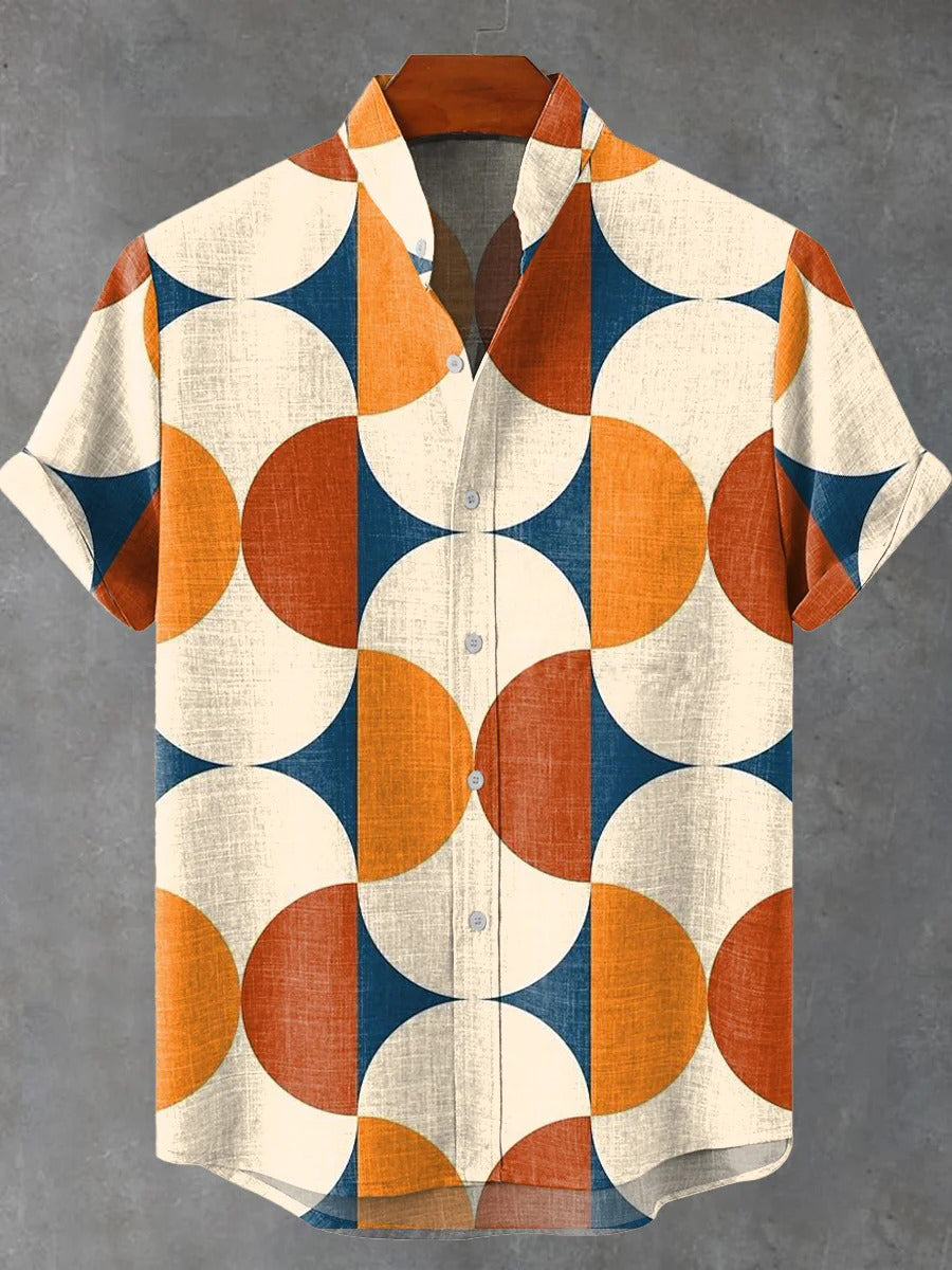 Retro Minimalist Color-block Symmetrical Geometry Print Casual 100% Co